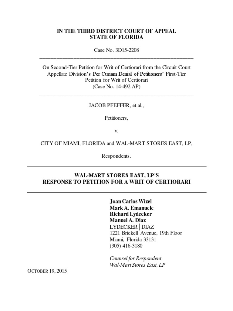 2015-10-19 Wal-Mart's Response To Petition For Writ of Certiorari | PDF ...