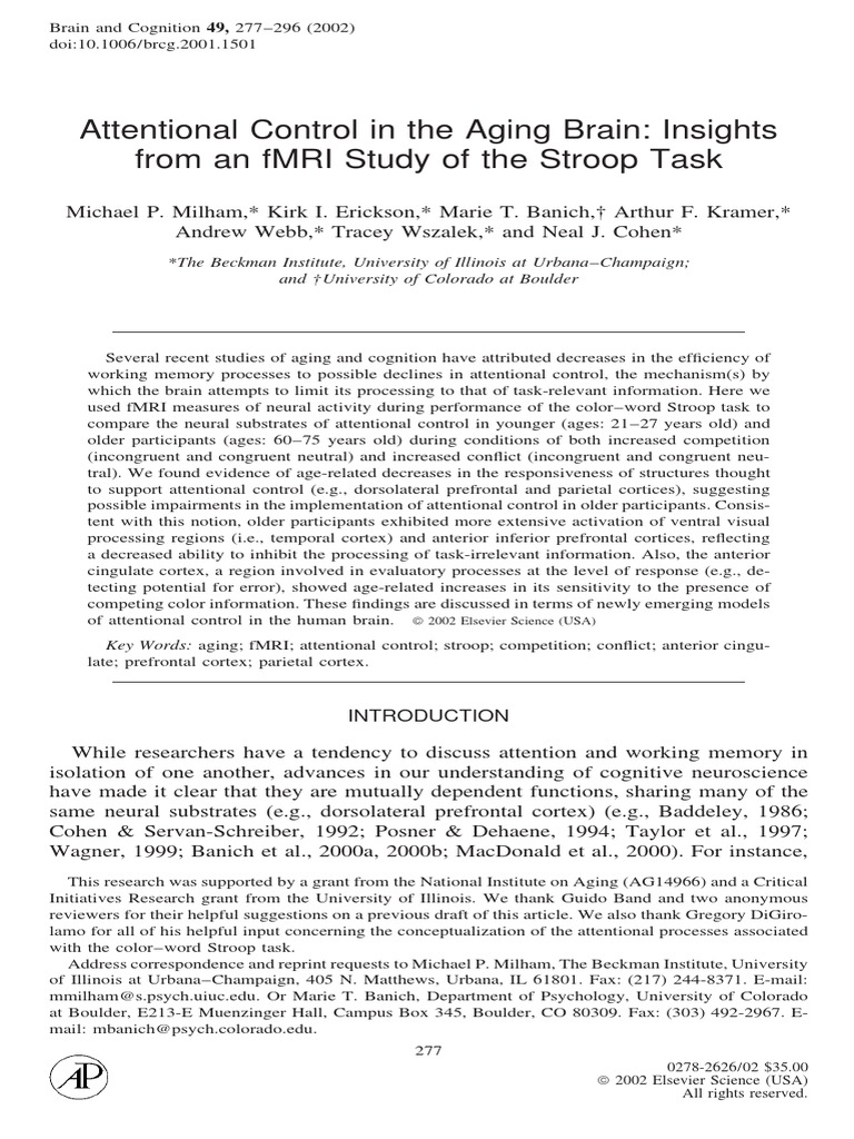 Milham 2002 | PDF | Working Memory | Cingulate Cortex