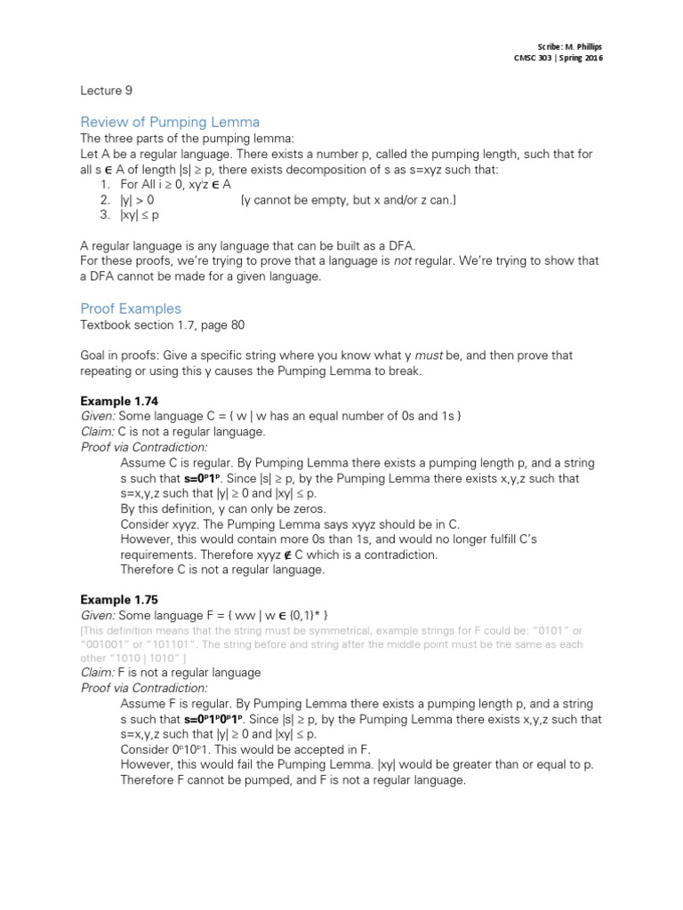 9 Pumping Lemma Examples | PDF | Theoretical Computer Science ...
