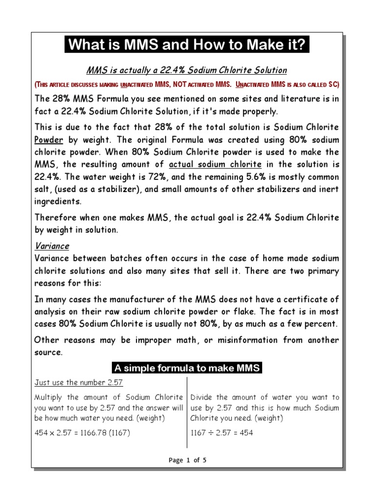 What Is MMS and How To Make It | PDF | Sodium Hydroxide | Chlorine