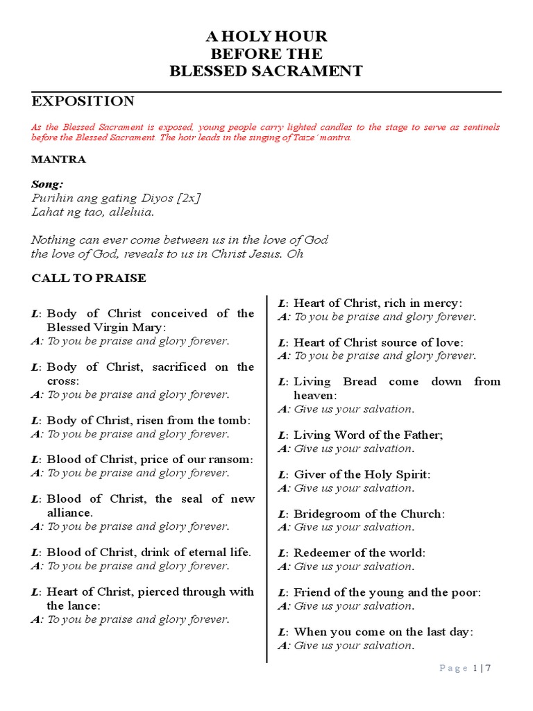 A Holy Hour Before The Blessed Sacrament | PDF | Mary, Mother Of Jesus ...