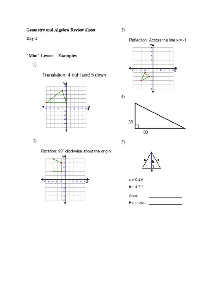 Algebra & Geometry Review Guide | PDF