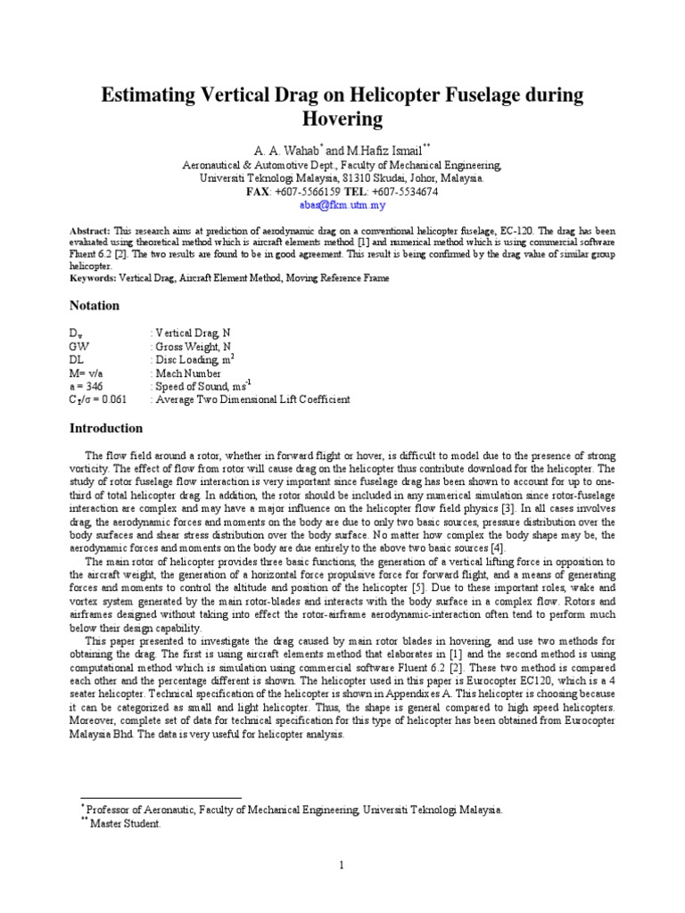 Estimating Vertical Drag On Helicopter Fuselage During Hovering | PDF ...