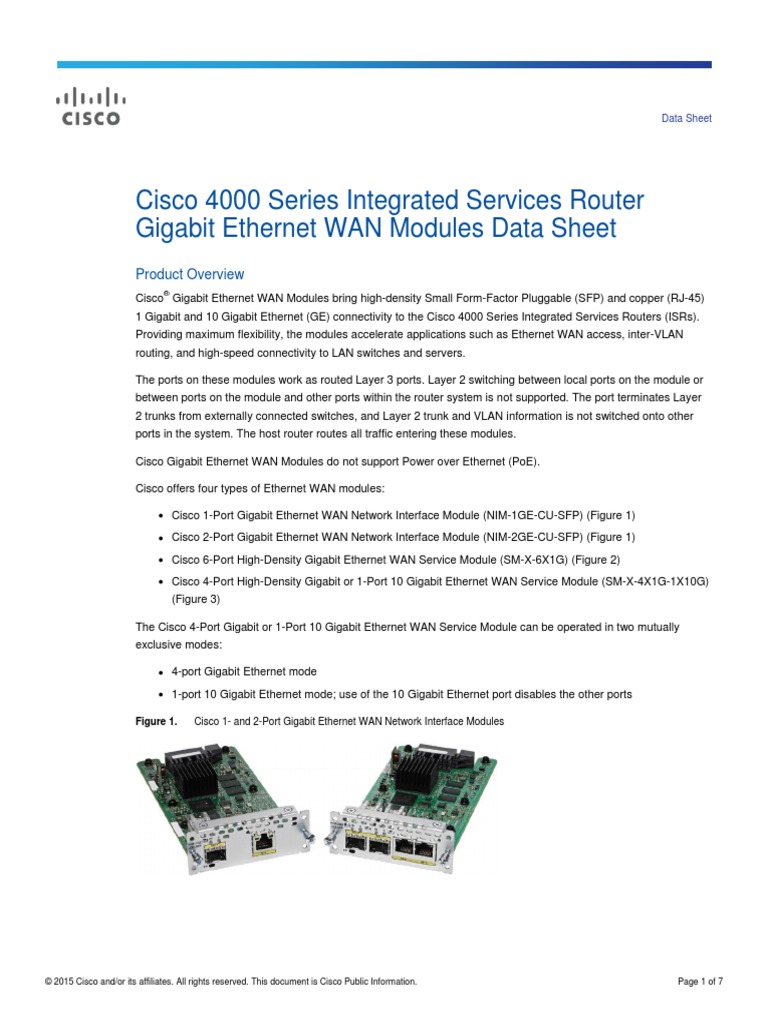 Cisco 4000 Series Integrated Services Router Gigabit Ethernet WAN ...