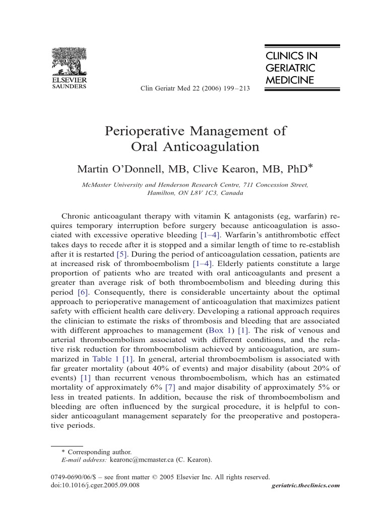 Perioperative Management | PDF | Thrombosis | Stroke