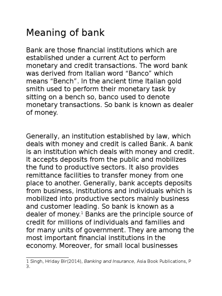 Meaning of Bank | PDF | Banks | Credit (Finance)
