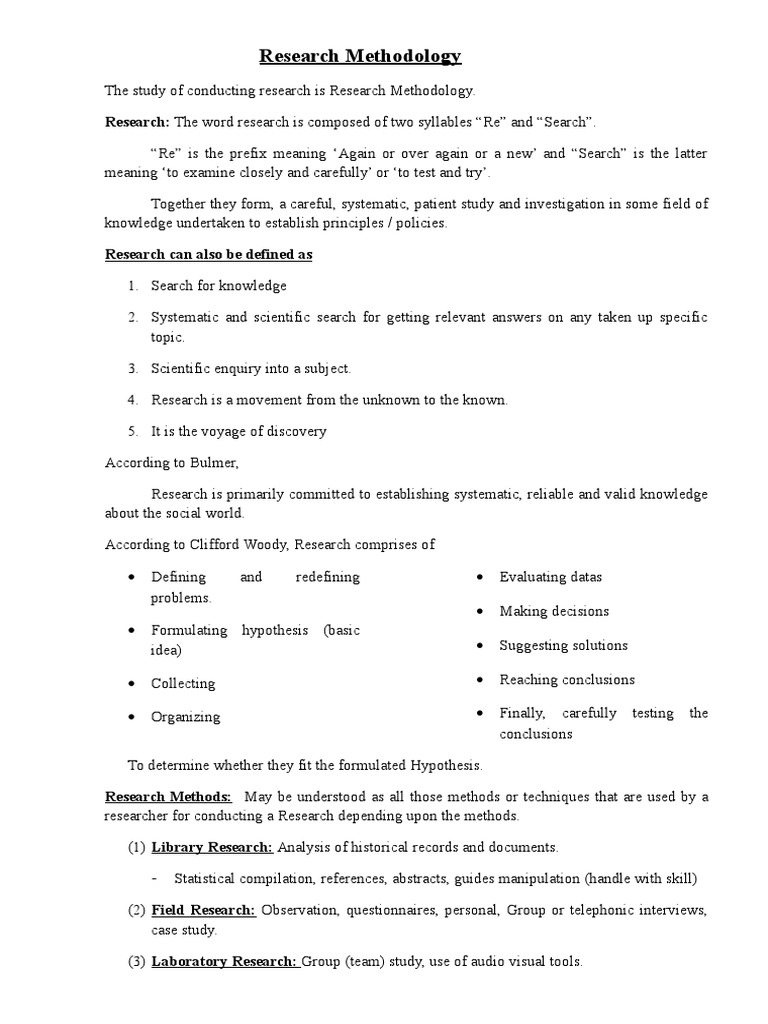 Research Methodology Notes | PDF | Sampling (Statistics) | Type I And ...