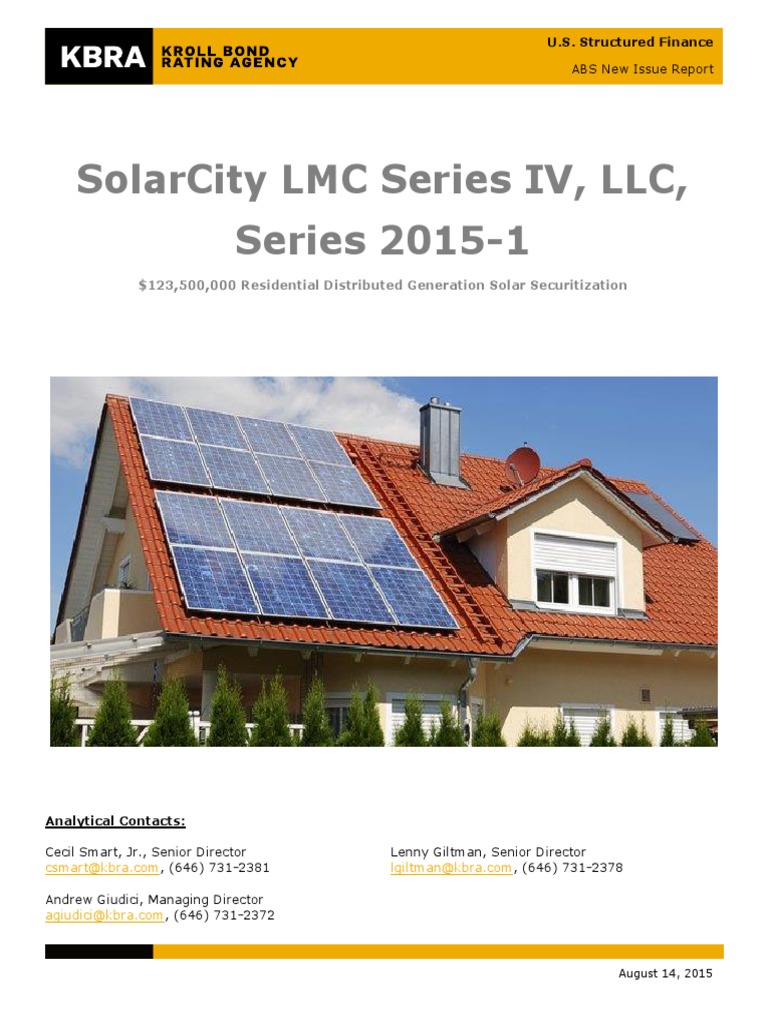 KBRA ABS SolarCity LMC Series IV LLC Series 2015-1 New Issue Report | Download Free PDF | Solar ...