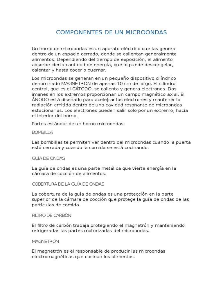 Componentes de Un Microondas | PDF | Lámpara fluorescente | Microondas