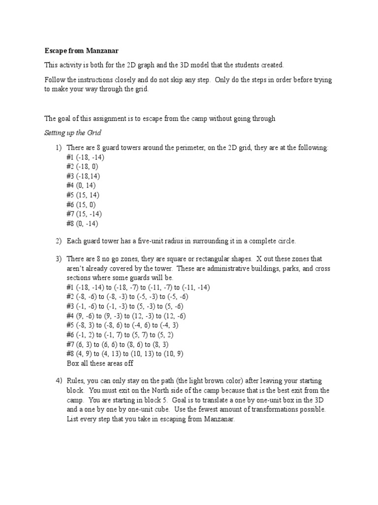 Escape Plan from Manzanar Camp | PDF | Teaching Methods & Materials ...