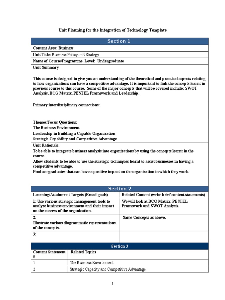 Unit Planning | PDF | Strategic Management | Educational Assessment