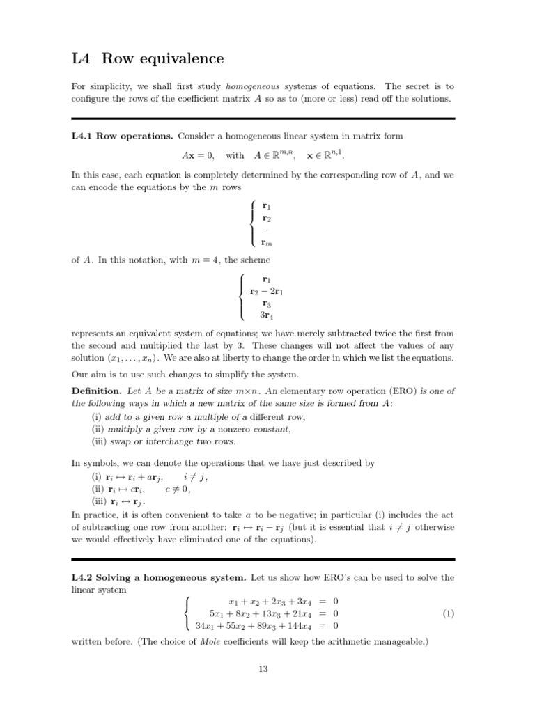 L4 Row Equivalence | Download Free PDF | System Of Linear Equations | Matrix (Mathematics)