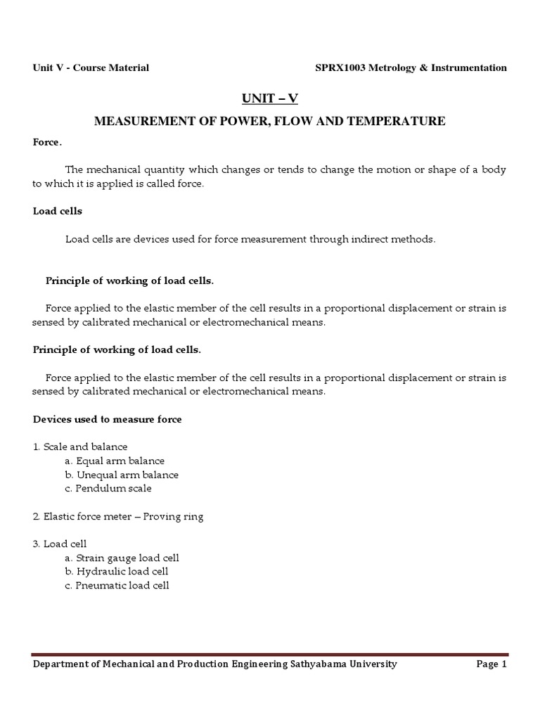 Unit V - Metrology and Instrumentation Notes | PDF | Pressure ...