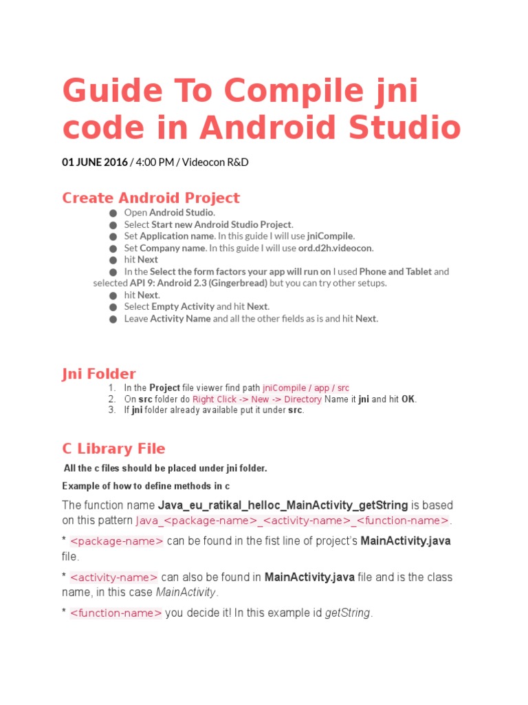 Guide to Compiling C/C++ Code (JNI) in an Android Studio Project | PDF ... Guide to Compiling C/C++ Code (JNI) in an Android Studio Project | PDF ...