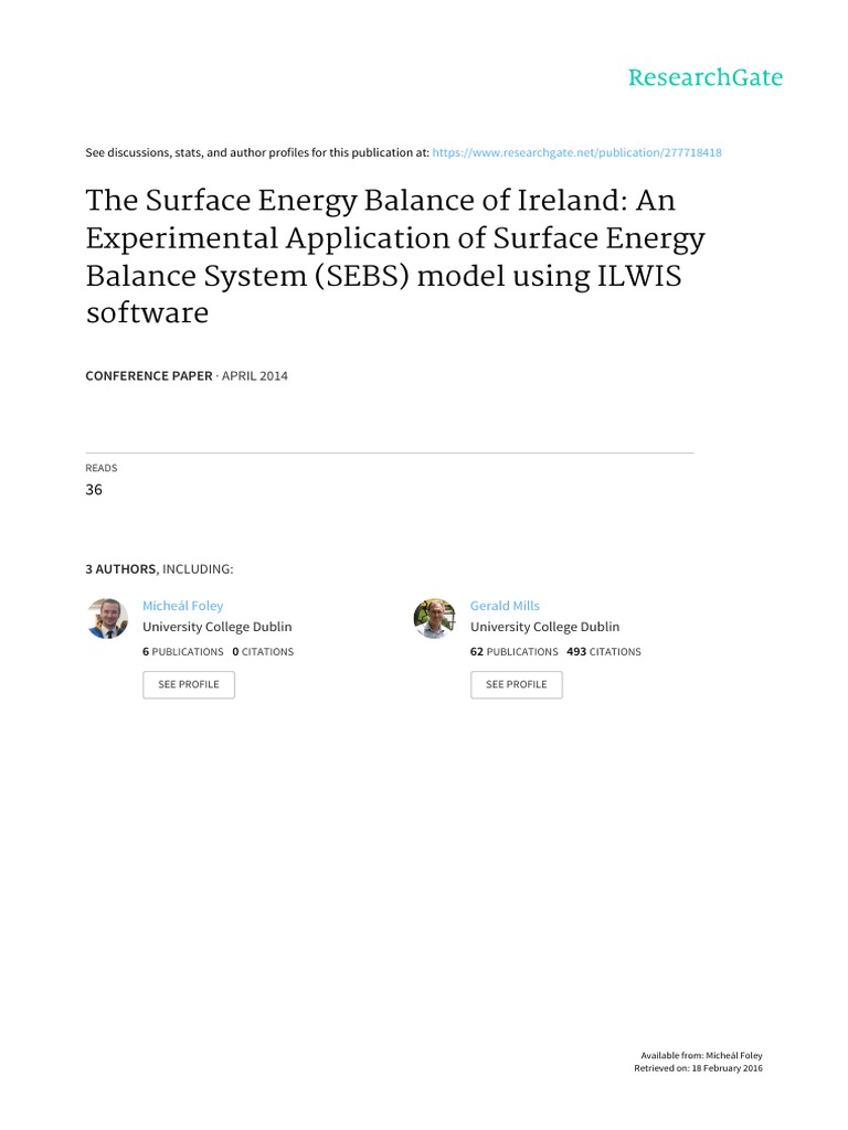 The Surface Energy Balance of Ireland-An Experimental Application of ...