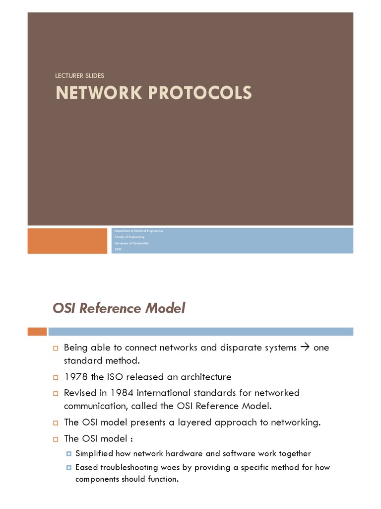 Network Protocols: Lecturer Slides | PDF | Osi Model | Computer Network