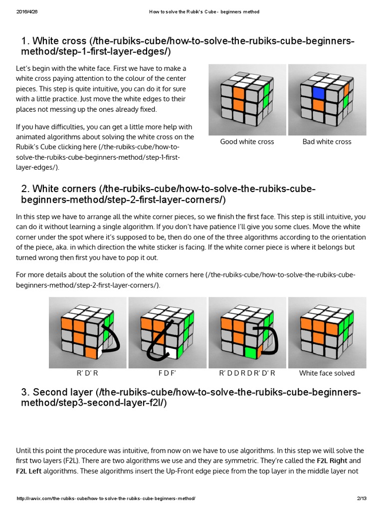 How To Solve The Rubik's Cube - Beginners Method | PDF | Areas Of ...