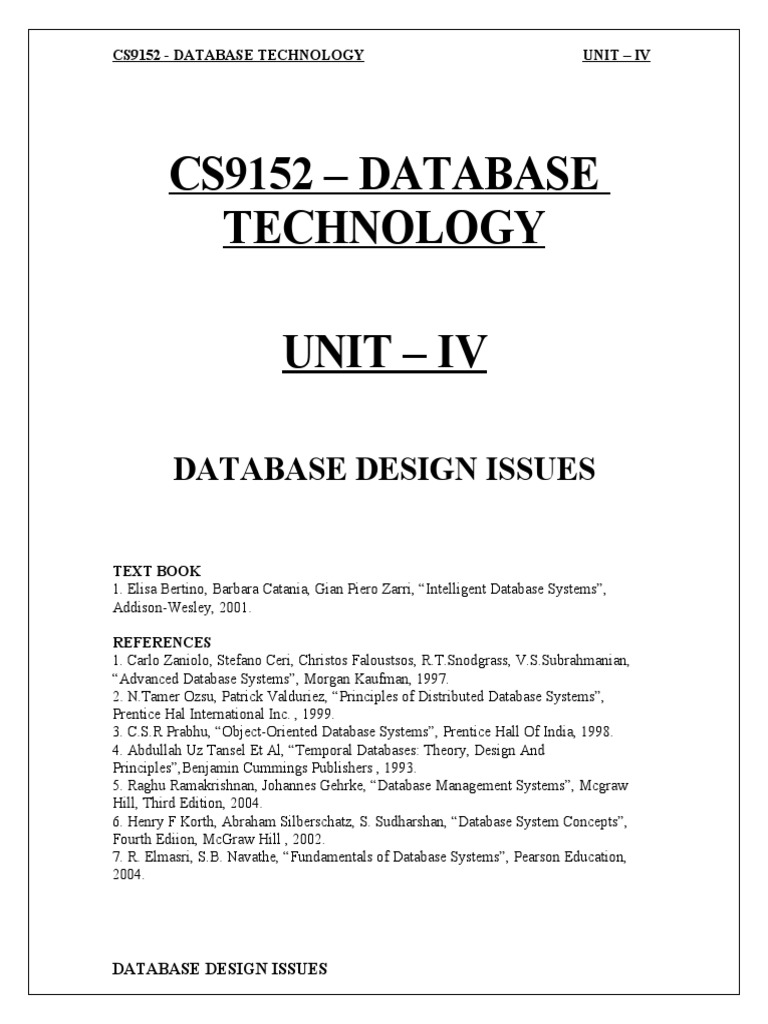 Cs9152 DBT Unit IV Notes | PDF | Relational Database | Databases