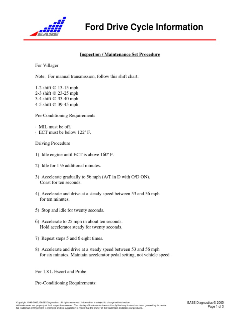 Ford Drive Cycle Information: Inspection / Maintenance Set Procedure ...