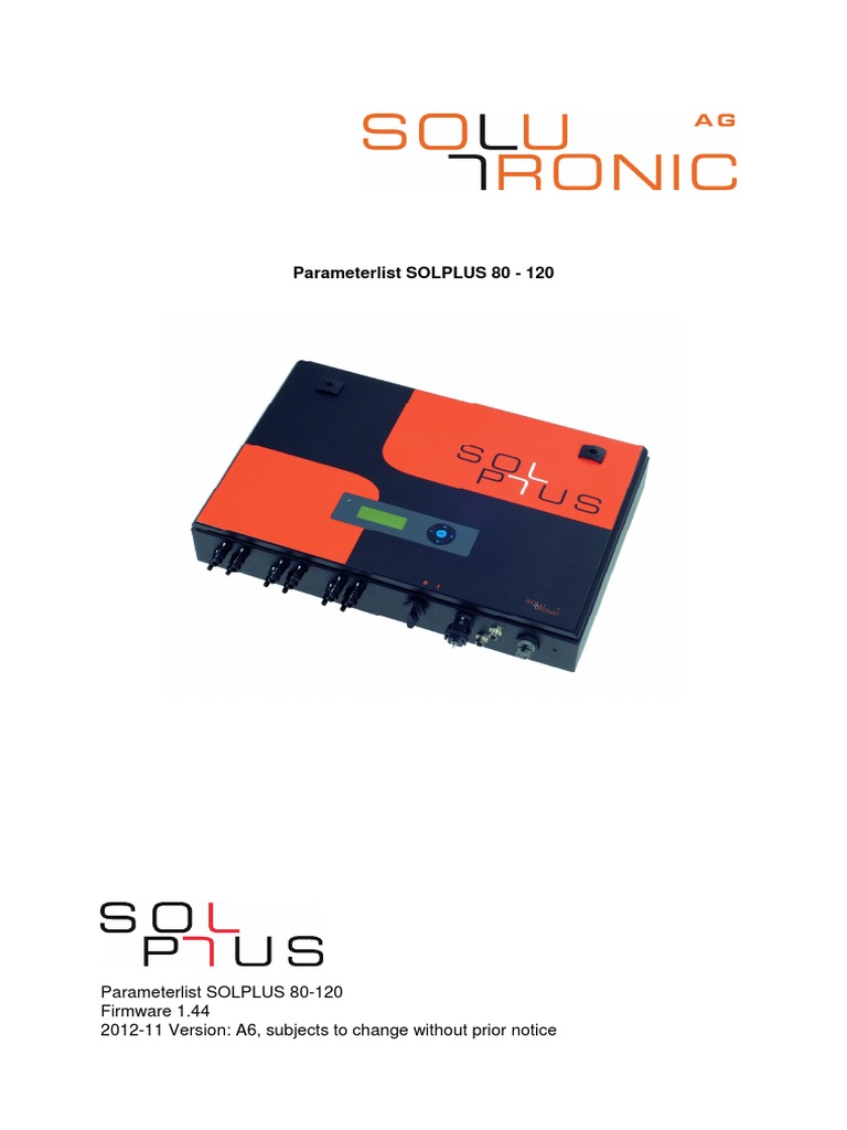 SP80-120 Parameterlist FW 1.44 A6 EN 2012-11-16 | PDF | Mains ...