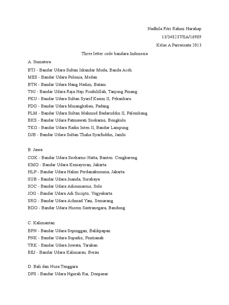 Three Letter Code Bandara Indonesia | PDF