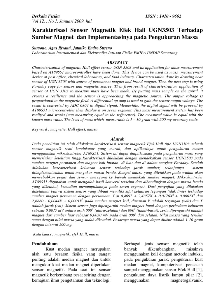 Karakteristik Sensor Magnetik Efek Hall UGN3503 Terhadap Sumber Magnet ...