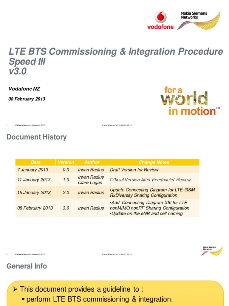 Vodafone NZ LTE BTS Commissioning & Integration V3 | PDF | Lte (Telecommunication) | Gsm