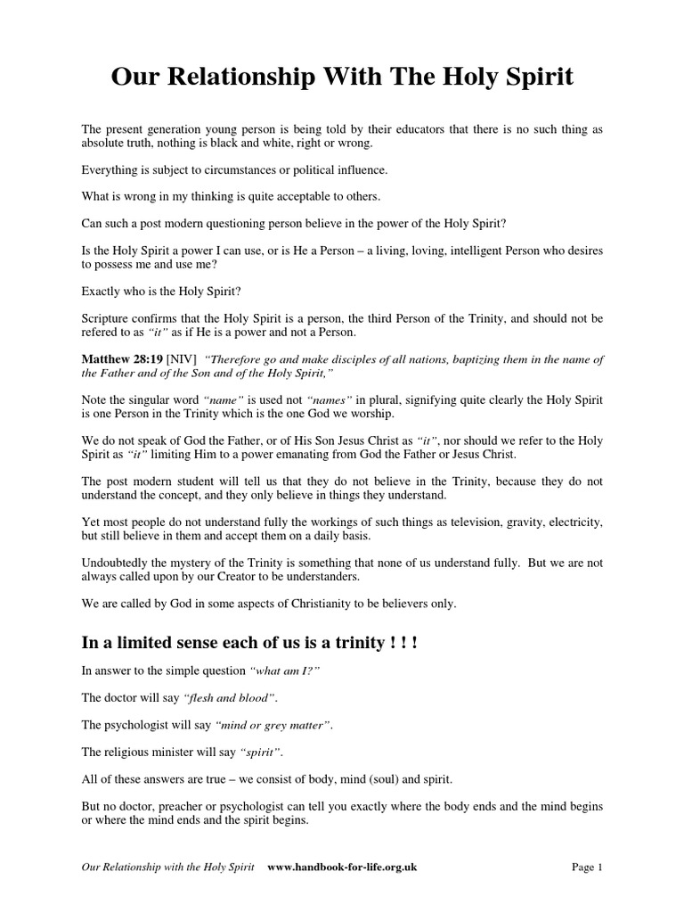 Our Relationship With The Holy Spirit | PDF | Trinity | God The Father