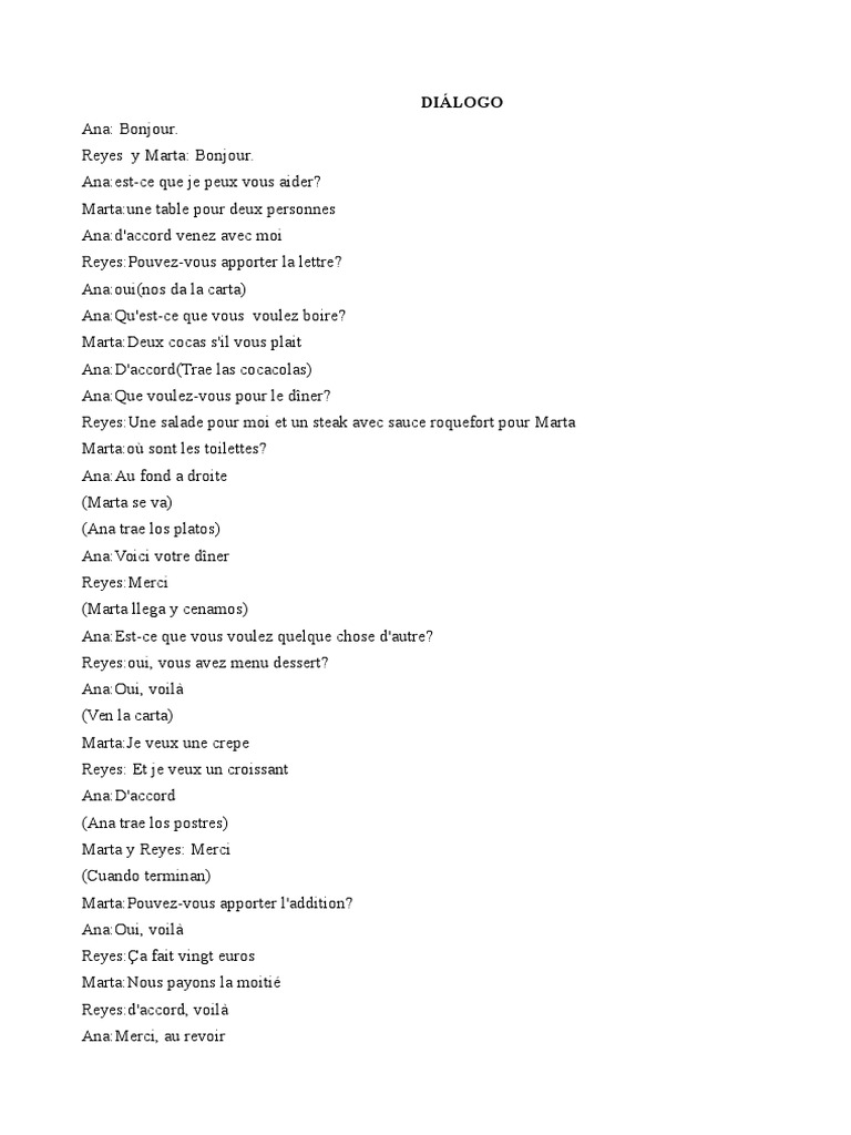 Dialogue au restaurant en français | PDF