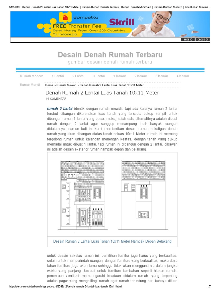 Denah Rumah 2 Lantai Luas Tanah 10x11 Meter - Desain Denah Rumah ...