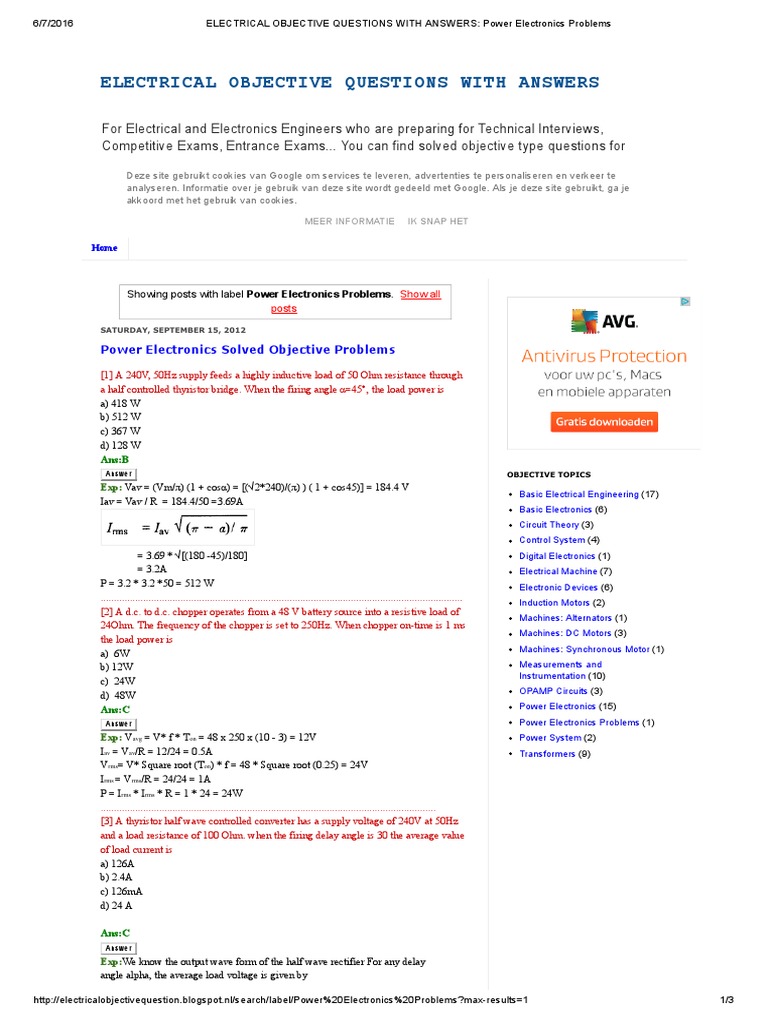Electrical Objective Questions With Answers - Power Electronics ...