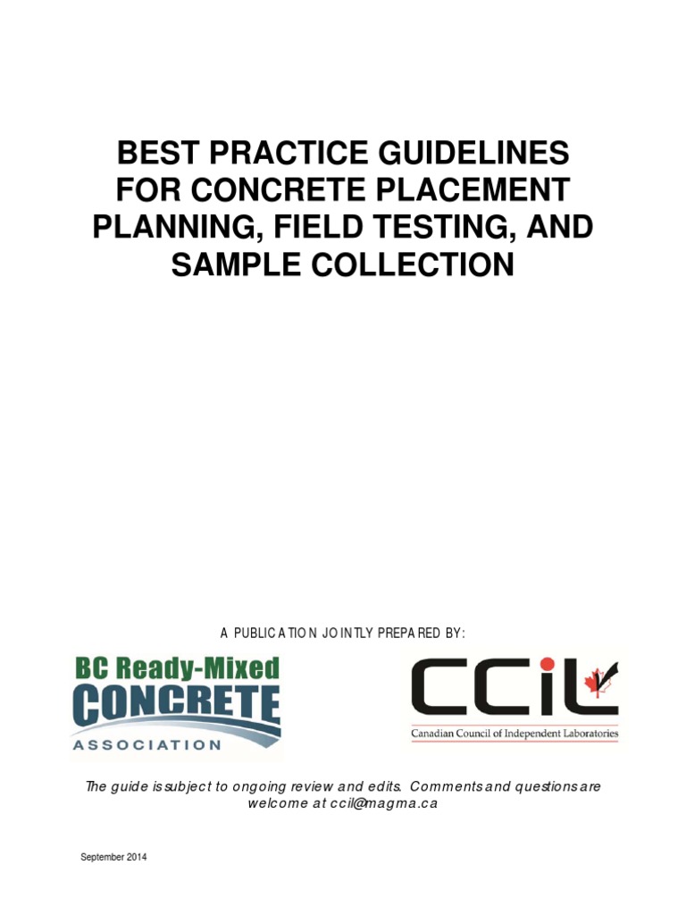 Best Practice Guidelines For Concrete Placement Planning, Field Testing ...