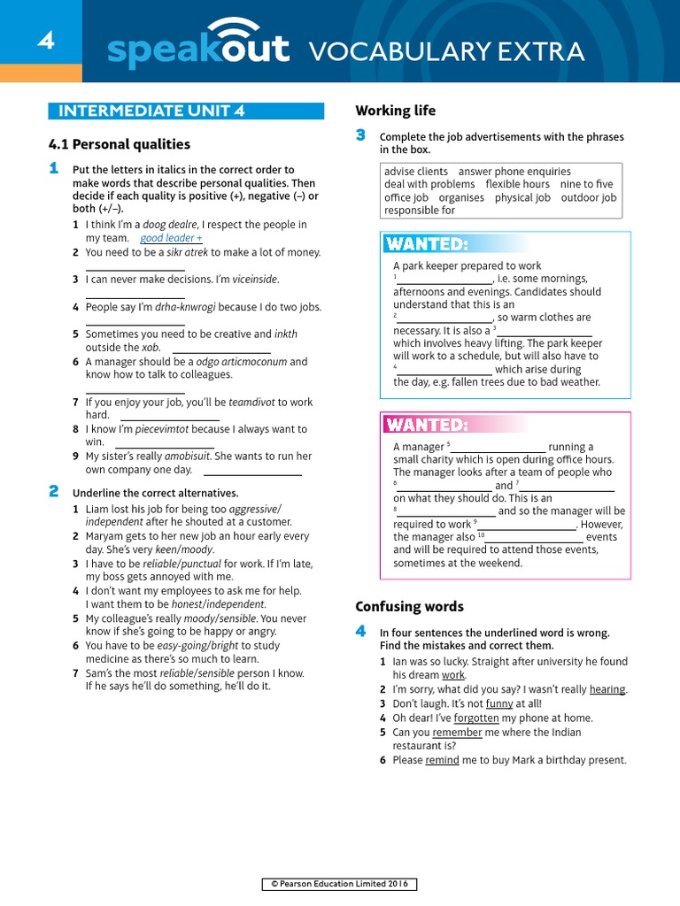 Speakout Vocabulary Extra Intermediate Unit 04 | PDF | Crossword | Languages