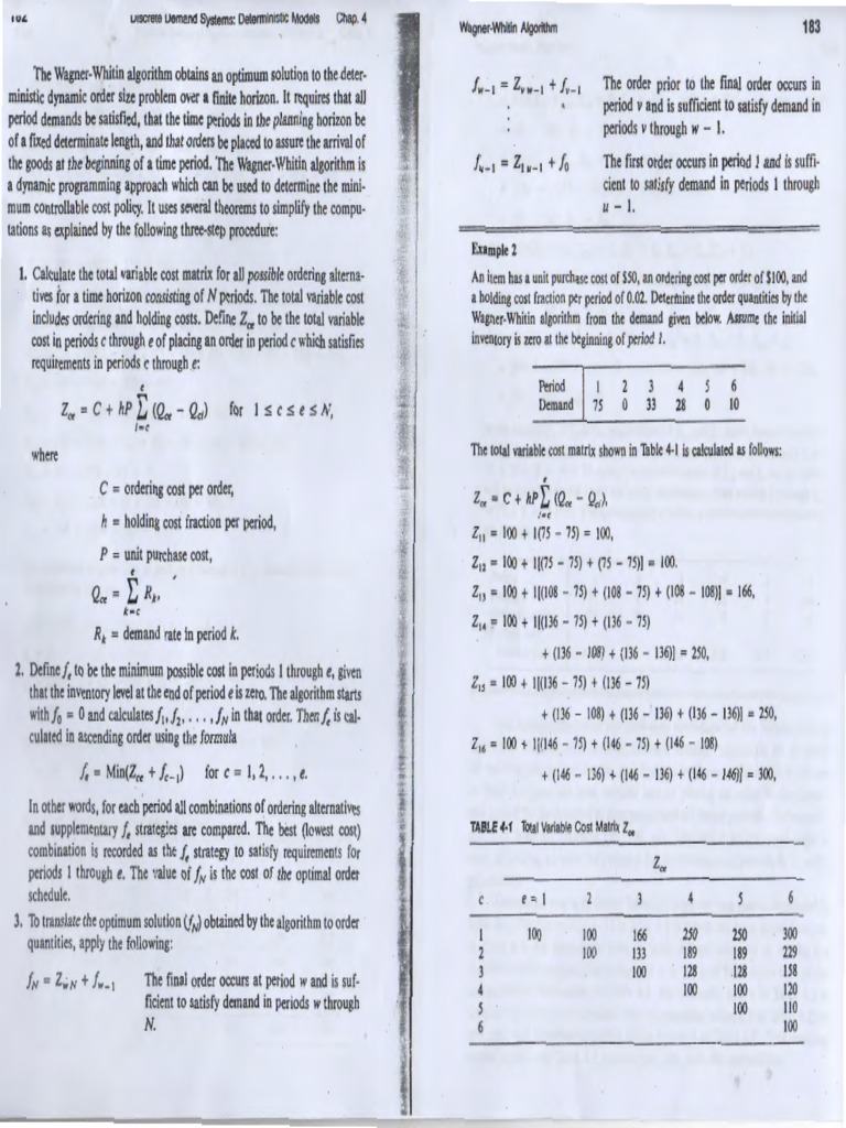 Wagner-Whitin Algorithm Explained | PDF | Computational Science ...