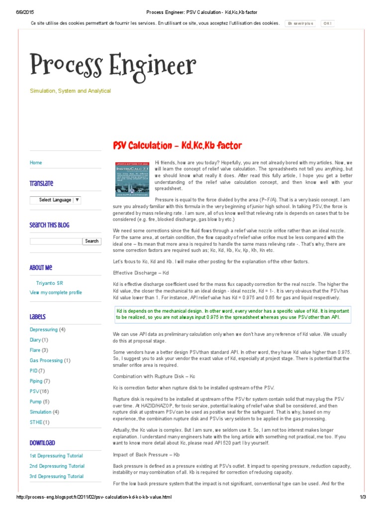 Process Engineer - PSV Calculation - KD, KC, KB Factor | PDF | Gases | Pressure