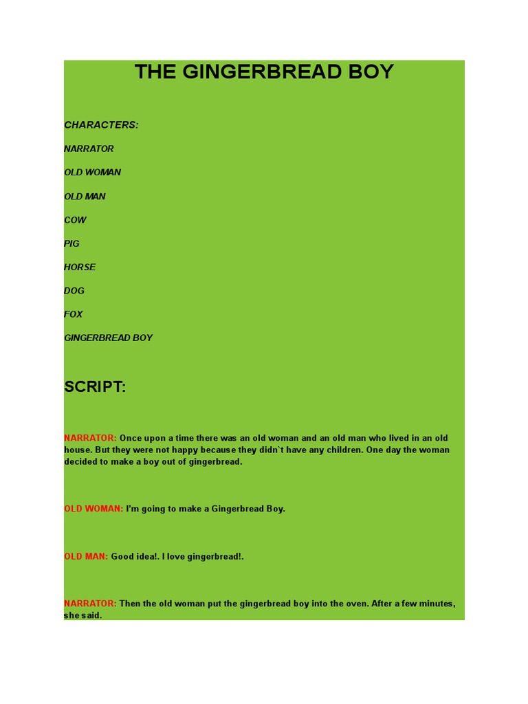 The Gingerbread Boy: Script | PDF | Leisure