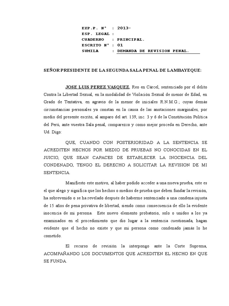 DEMANDA DE REVISION PENAL.docx | Violación | Derecho penal