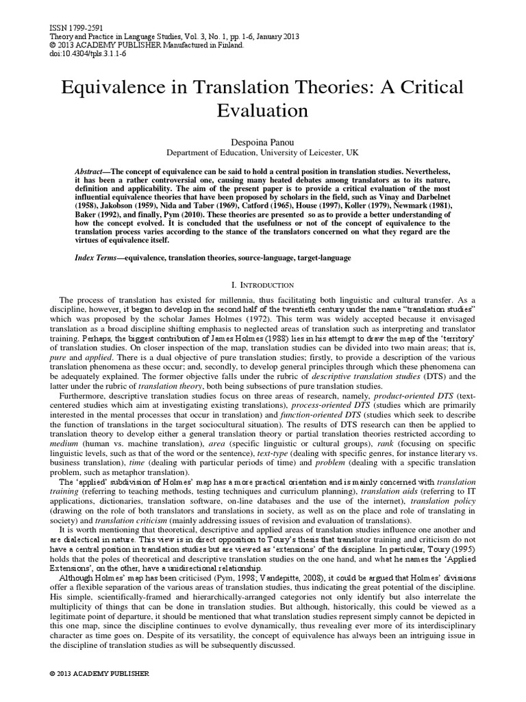 Equivalence in Translation Theories A Critical Evaluation | PDF | Translations | Linguistics