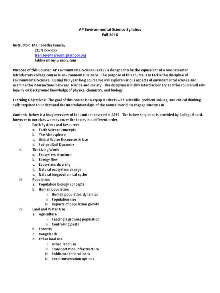Apes Working Syllabus | PDF | Environmental Science | Pollution