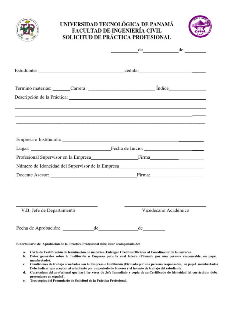 Formulario Actualizado Practica Profesional 2016 UTP FIC | PDF