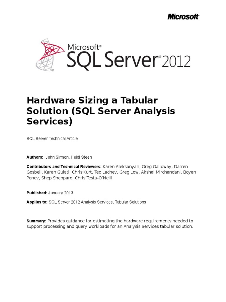 SSAS HardwareSizingTabularSolutions | PDF | Multi Core Processor ...