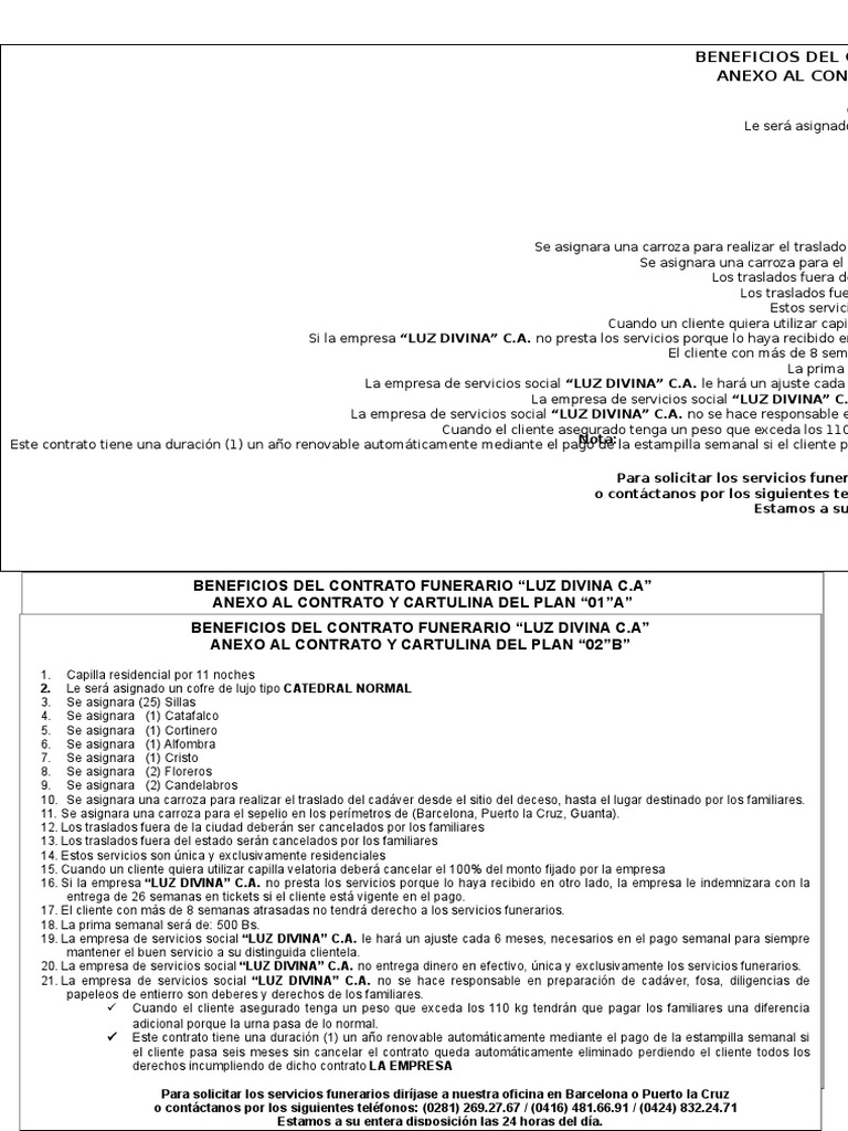 Beneficios Del Contrato Funeraria | Descargar gratis PDF | Business