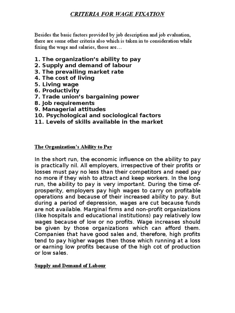 Criteria for Wage Fixation Explained | PDF | Labour Economics | Employment