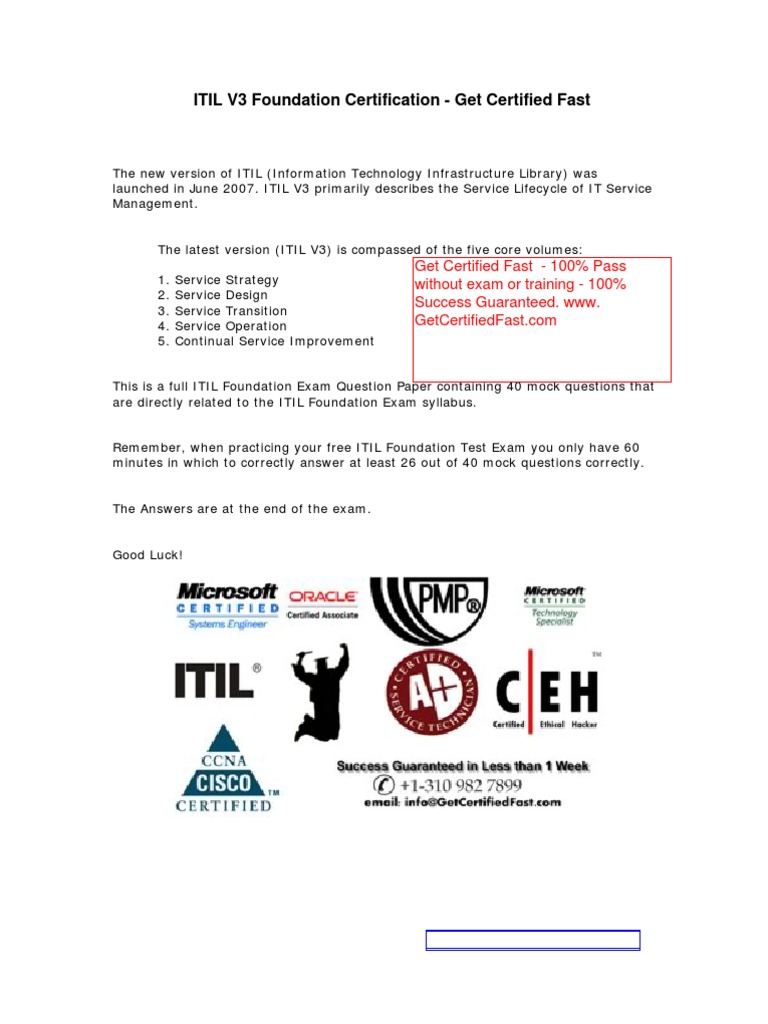 ITIL V3 Foundation Get Certified Fast | PDF | Itil | Information ...