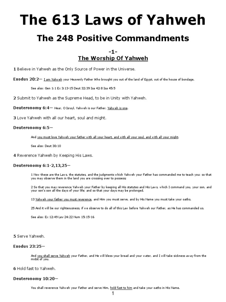 The 613 Laws of Yahweh - Reference Guide (Black and White) | PDF | Book ...