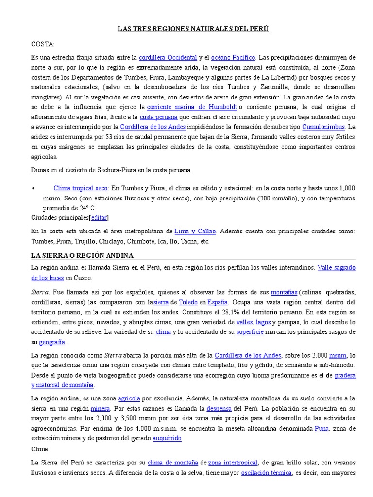Tres Regiones Naturales del Perú | PDF | Geografía | Naturaleza