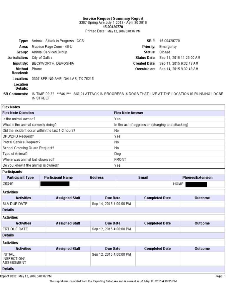 Dallas Animal Attack Reports Summary | PDF | 9 1 1 | Pit Bull