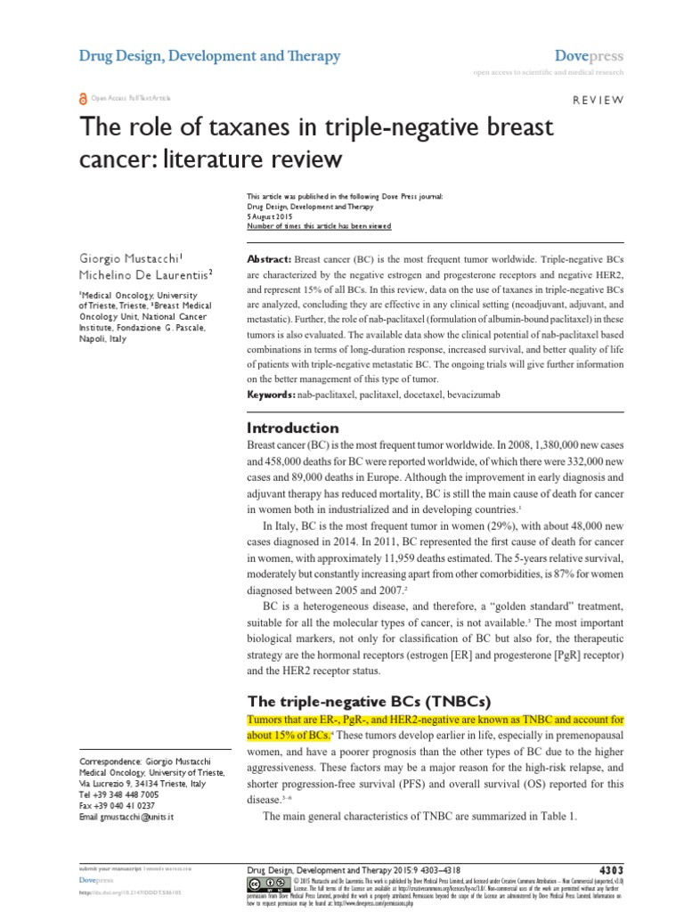 The Role Of Taxanes In Triple Negative Breast Cancer Literature