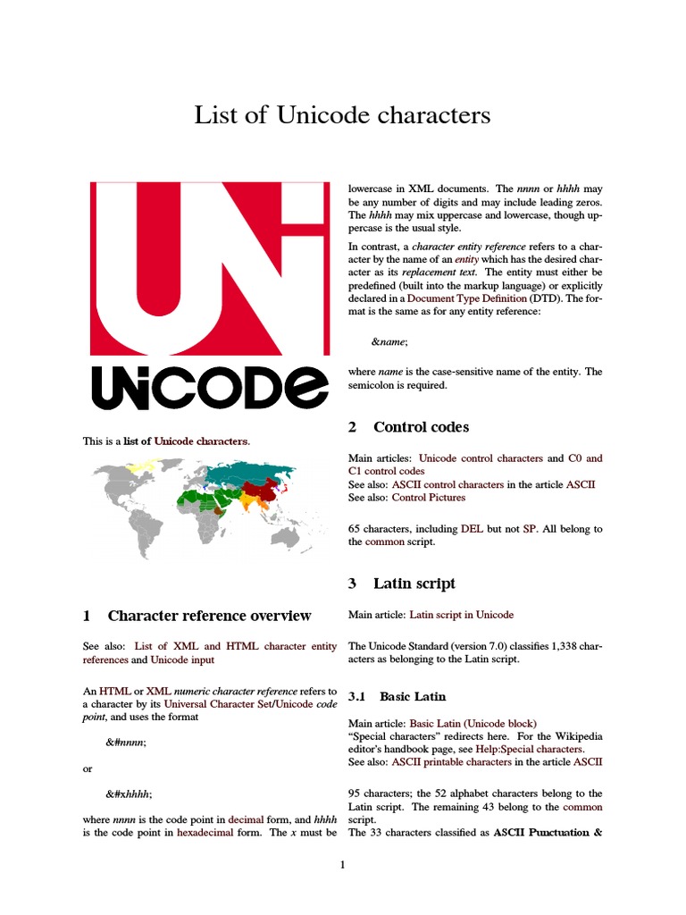 List of Unicode Characters - Wikipedia | PDF | Writing | Languages