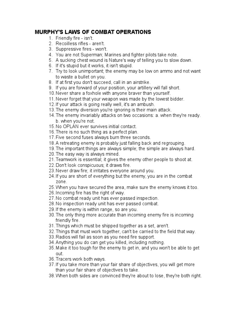 Murphy's Laws of Combat Operations | PDF | Flanking Maneuver | Ammunition